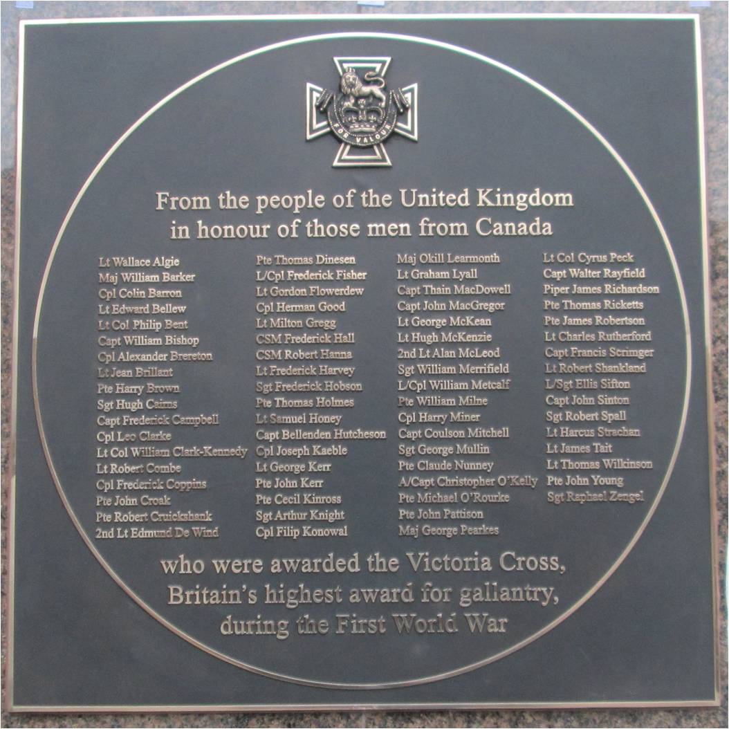 First World War Victoria Cross Recipients Plaque - National Inventory of Canadian Military ...