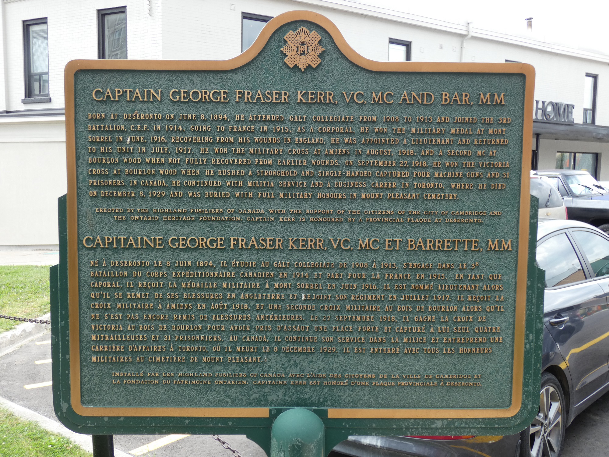 Captain George Fraser Kerr, VC, MC, and BAR, MM Plaque | Veterans Affairs Canada