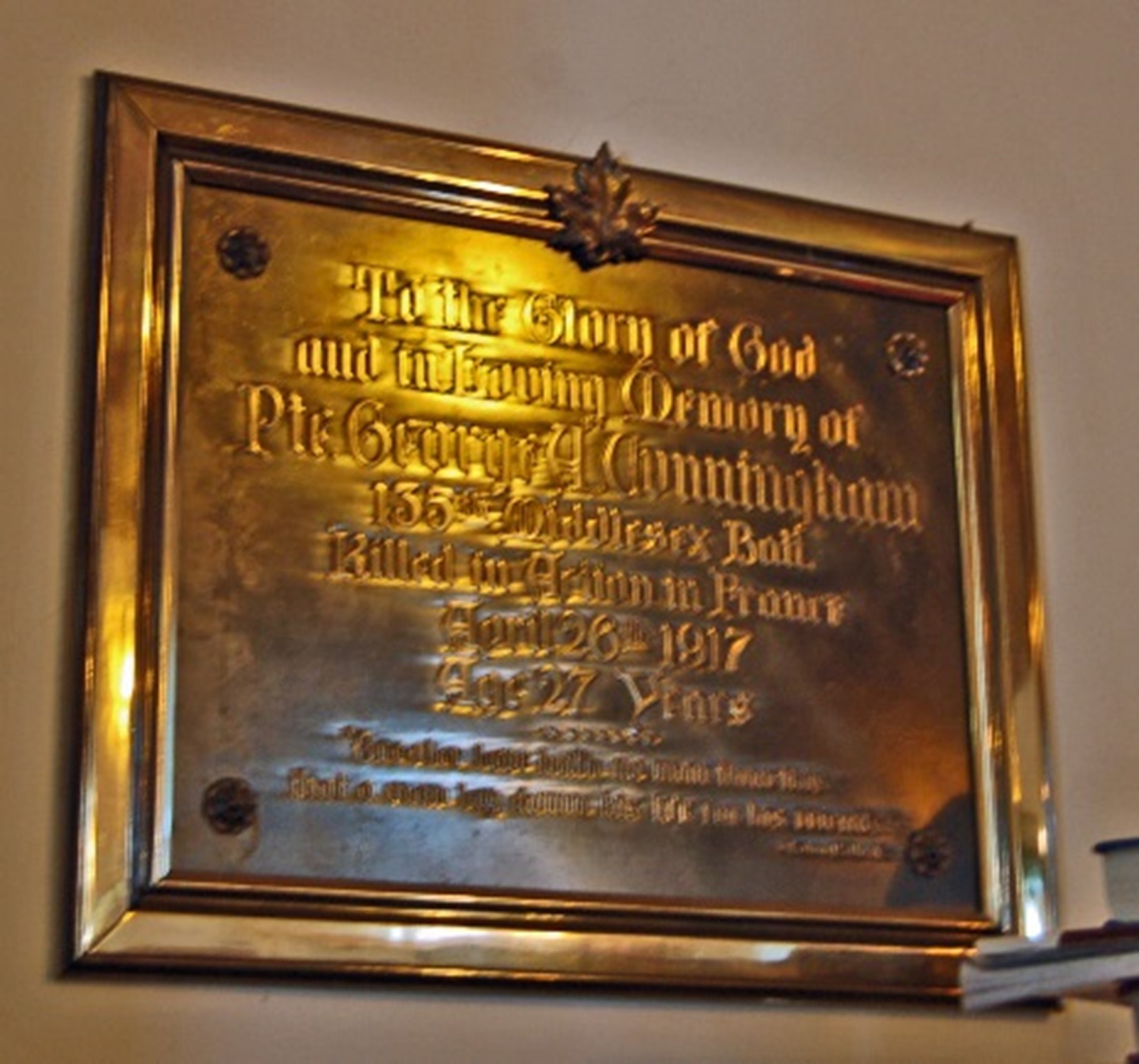 Private George Cunningham Plaque | Veterans Affairs Canada