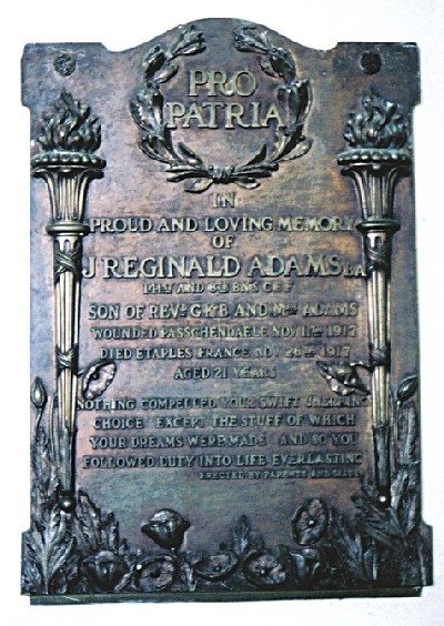 J. Reginald Adams Plaque | Veterans Affairs Canada